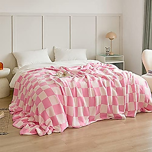 YIRUIO Giant Checkered Spuer Big Oversize Blankets Throw 120''x120'' (10'x10') Extra Large Cozy Knit for Bed Couch Sofa Office Company Home Decor Outdoor (Pink)