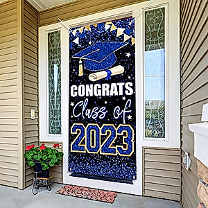 Graduation Party Decorations 2023, Congrats Class of 2023 Backdrop, 2023 Blue Graduation Party Decorations Front Door Porch Sign Backdrop Graduation 2023 Indoor/Outdoor Party Supplies