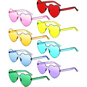 Frienda 8 Pairs Heart Shaped Sunglasses for Women Rimless Heart Glasses Candy Color Heart Sunglasses for Party Favor (Assorted Colors)