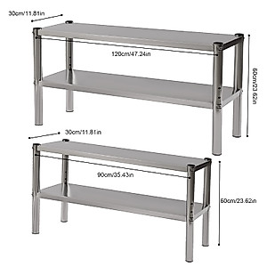 Double Overshelf, Double Tier Stainless Steel Overshelf, 36 in. Length x 12 in. Width Double Deck Overshelf, Height Adjustable Overshelf for Prep & Work Table in Kitchen, Restaurant(2 pieces,Silver)