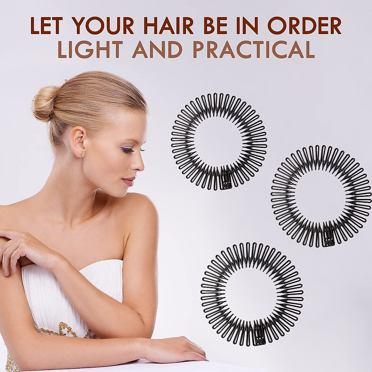 TUISER comb Headband full circle stretch comb 3pcs tooth flexible plastic comb headband clear for women girl