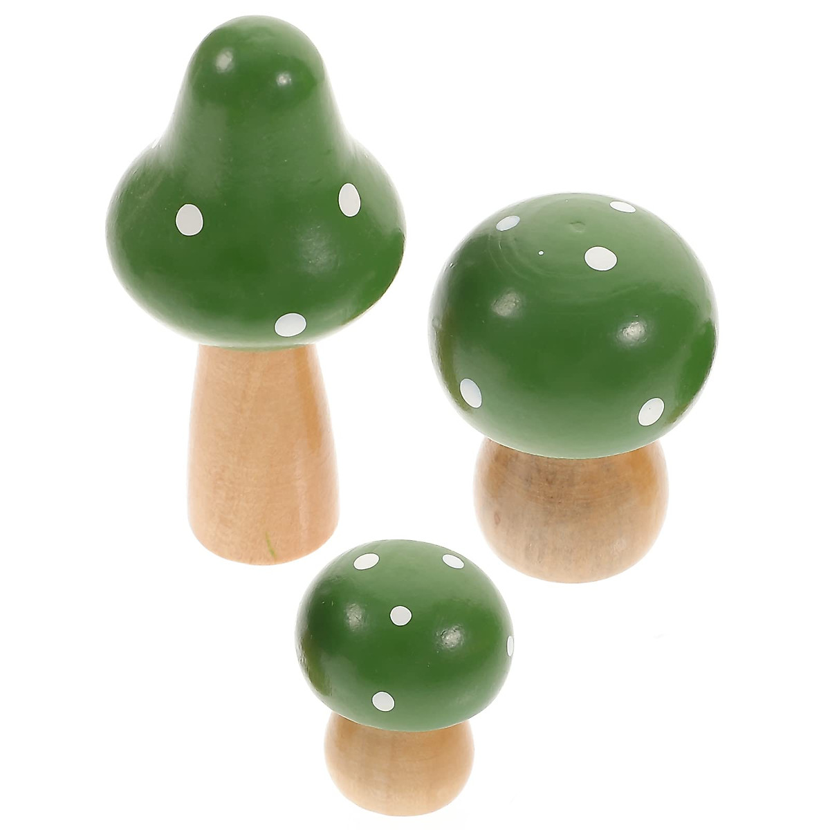 SUPVOX 3pcs Mushrooms Miniature Figurines Mini Wooden Mushrooms Fairy Garden Accessories Flower Pots Micro Landscape Decoration Supplies (Green)