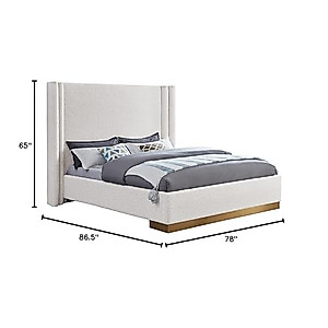 Meridian Furniture HaltonCream-Q Halton Collection Modern | Contemporary Boucle Fabric Upholstered Queen Bed, Rich Cream Boucle Fabric, Brushed Gold Metal Base, 78" W x 86.5" D x 65" H, Cream, Queen