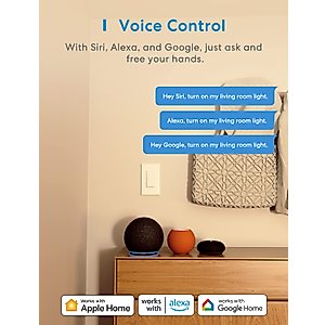meross Smart Dimmer Switch Single Pole Supports Apple HomeKit, Alexa Google Assistant & SmartThings, 2.4GHz WiFi Light Switch for Dimmable LED, Neutral Wire Required, Remote Control Schedule, 1 Pack