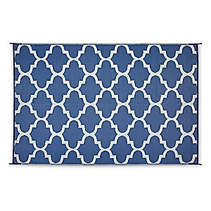 Guide Gear Moroccan Outdoor Rug Mat, Woven Plastic, Boho Bohemian, Patio Decor and Indoors, Blue, 9x18