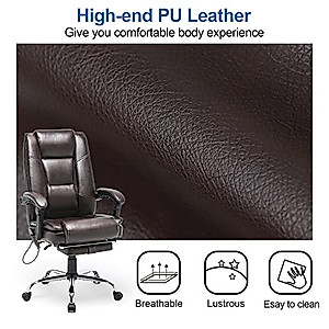 HOMREST Executive Office Chair, Ergonomic High Back Cushion Lumbar Back Support, Computer Desk Chair, Reclining Office Chair with Foot Rest, Padded Armrest, Adjustable Height, Massage and Heated