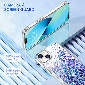 Caka Case Compatible for iPhone 13 Mini Glitter Phone Case Girly Women Bling Sparkle Flowing Floating Quicksand Waterfall Clear Soft TPU Case Cover for iPhone 13 Mini (5.4 inches) (Blue Purple)
