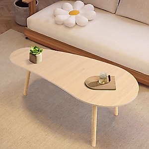 GIFZES Small Coffee Table, Mid Century Modern Tea Table for Living Room Center Minimalist Display Coffee Table, Cloud Shape Oval Wood Table, White Coffee Tables for Small Space 40"Lx20"Wx16"H (Mango)