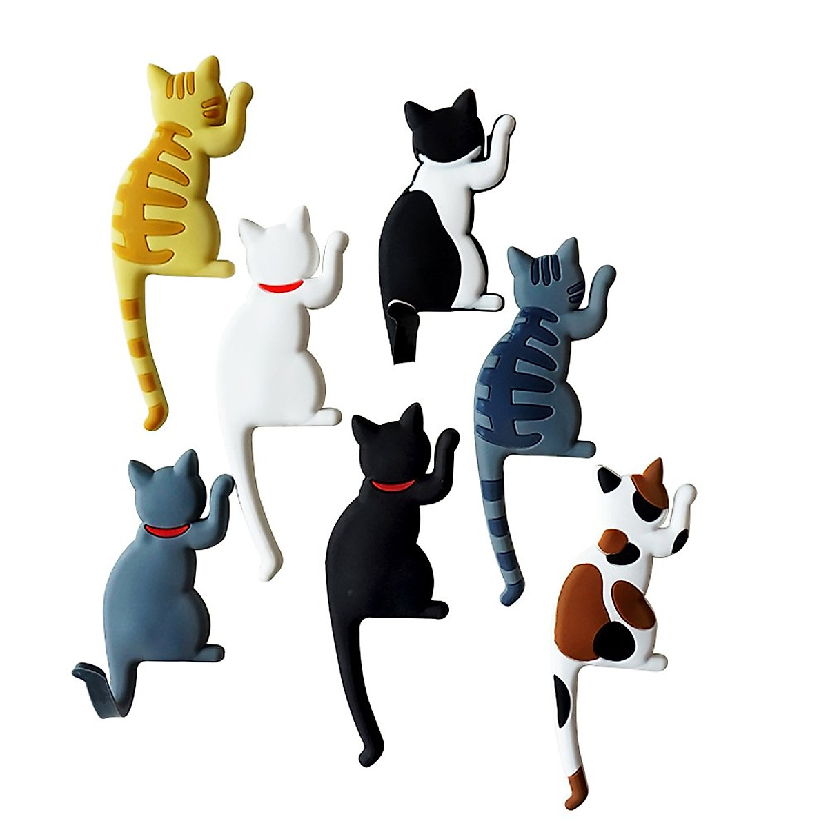 Comidox Cute Multifunction Cat Magnetic Refrigerator Sticker Fridge Magnet Hanging Hook 2 in 1 Gray cat/Black white cat/Yellow striped cat/Gray Yellow striped cat 4pcs