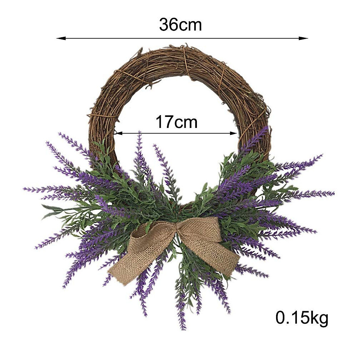 YINKUU 14 Inch Artificial Lavender Wreath, Silk Lavender Wreath with Bow, Spring Summer Hanging Wreath for Front Door Window Wall Wedding Party Home Garden Christmas Decor, Purple,