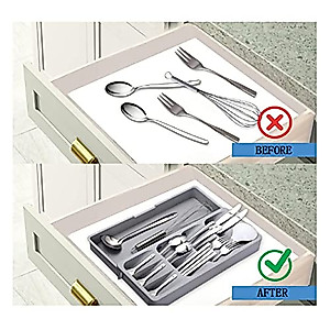 Kitchen Drawer Silverware Organizer Tray, Expandable Kitchen Utensils Organizer for Cutlery, Flatware,Spoon Knife and Fork Partition Storage