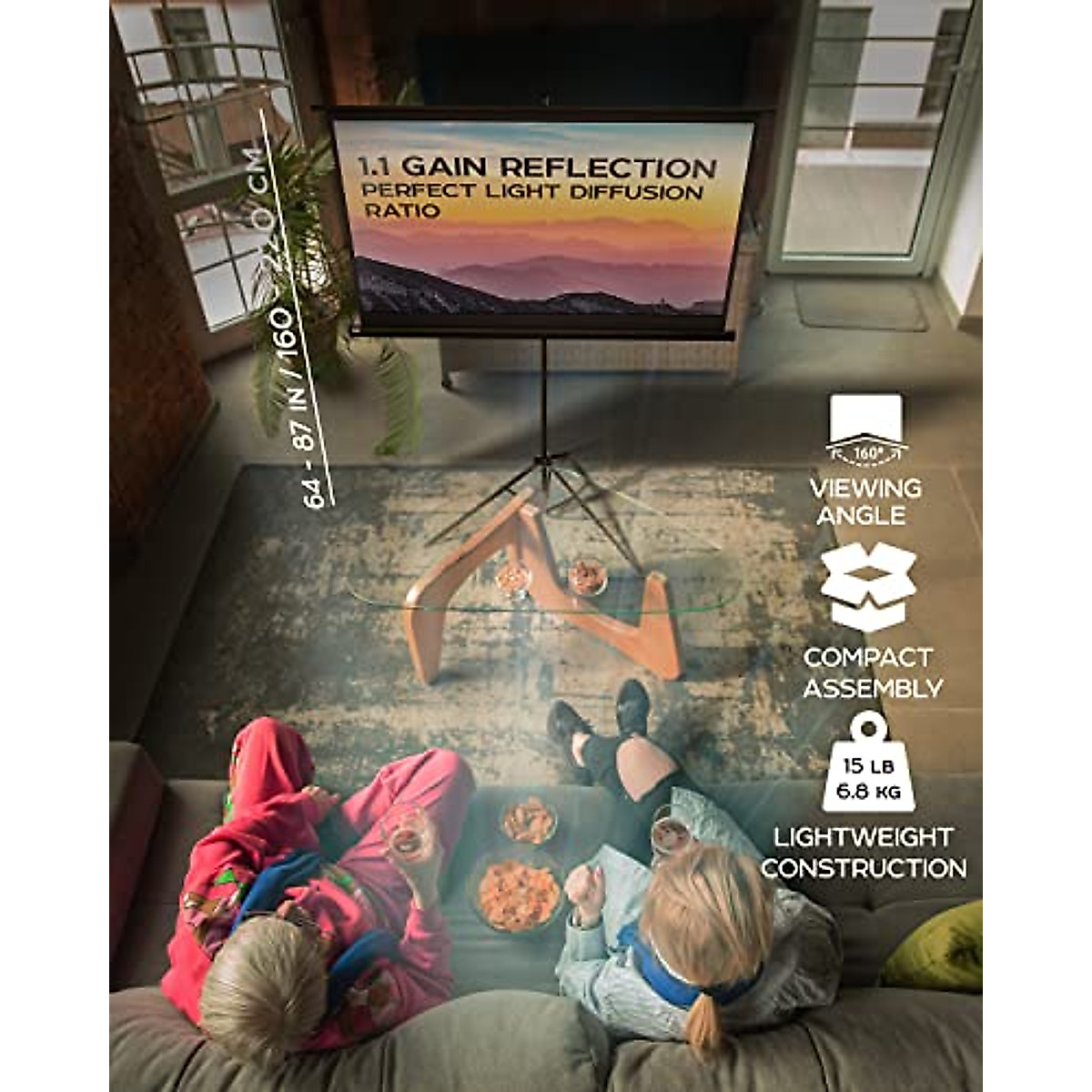 Projector Screen with Stand 84 inch - Indoor and Outdoor Projection Screen for Movie or Office Presentation - 16:9 HD Premium Wrinkle-Free Tripod Screen for Projector with Carry Bag and Tight Straps