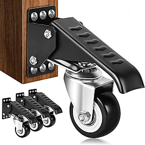 SPACECARE Workbench Casters Heavy Duty Retractable Casters Kit, Capacity 800Lbs Set of 4 Stepdown Casters Adjustable Polyurethane Durable Steel Construction