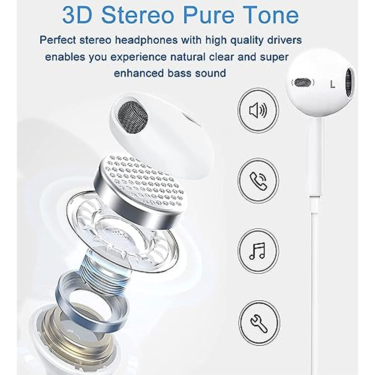 Apple Earbuds for iPhone Headphones Wired, Earphones with Lightning Connector [MFi Certified] Built-in Microphone & Volume Control, Noise Isolating Headsets for iPhone 14/13/12/11/XR/XS/X/8/7/SE-White