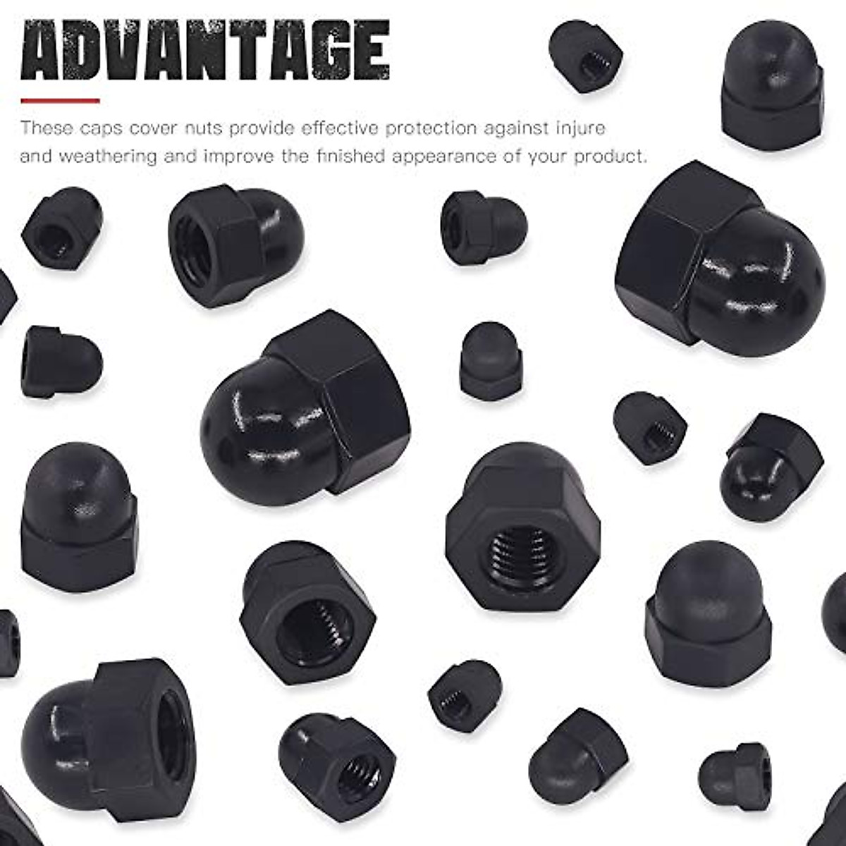 Hilitchi 7Sizes 100Pcs Black Nylon Acorn Nut Metric Inner Threaded Cap Nuts Assortment Kit M3 4 5 6 8 10 12 Dome Nuts