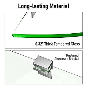 Bakzon 2-Pack Glass Corner Shower Shelves, Shower Wall Shelves for Inside Shower, Drill Free Shower Caddy Organizer with Aluminum Brackets for Bathroom