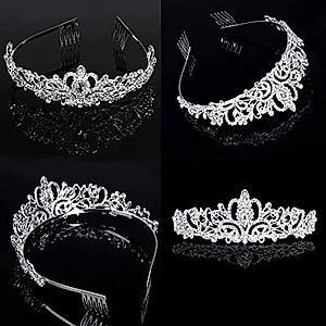 2 Pack Tiara Crown Jewelry Gift for Women Girls, Headband Headpiece Silver Crystal Rhinestone Diadem Princess Birthday Yallff Crown with Comb, Bridal Wedding Party Bridesmaid Prom Pageant Gift.