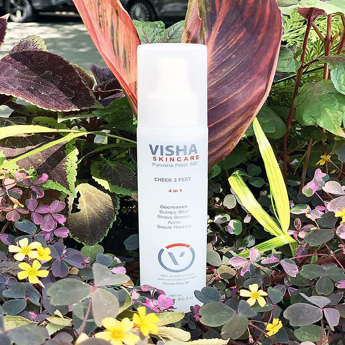 Visha Skincare Cheek 2 Feet 4 in 1 Body Spray for Men and Women, Decreases Bumpy Skin and Shave Bumps, Blemishes and Sweat Rashes, Aluminum Free Deodorizing Mist for Daily Use and After Workout 4fl oz
