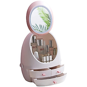 Sooyee Makeup Organizer,Bathroom Counter Organizer, Modern Jewelry and Cosmetic Display Cases with Led Lighted Mirror,Make Up Organizer Stands for Bathroom, Dresser, Vanity Countertop
