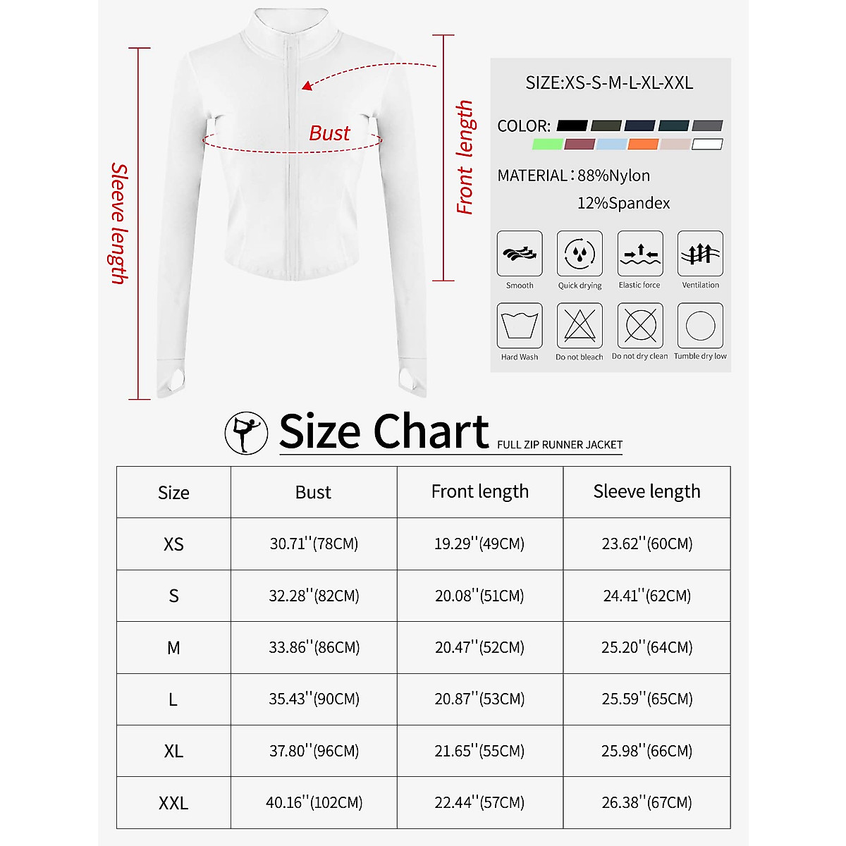 Gihuo Women's Athletic Full Zip Lightweight Workout Jacket Cropped Gym Yoga Track Jacket with Thumb Holes (White, Medium)