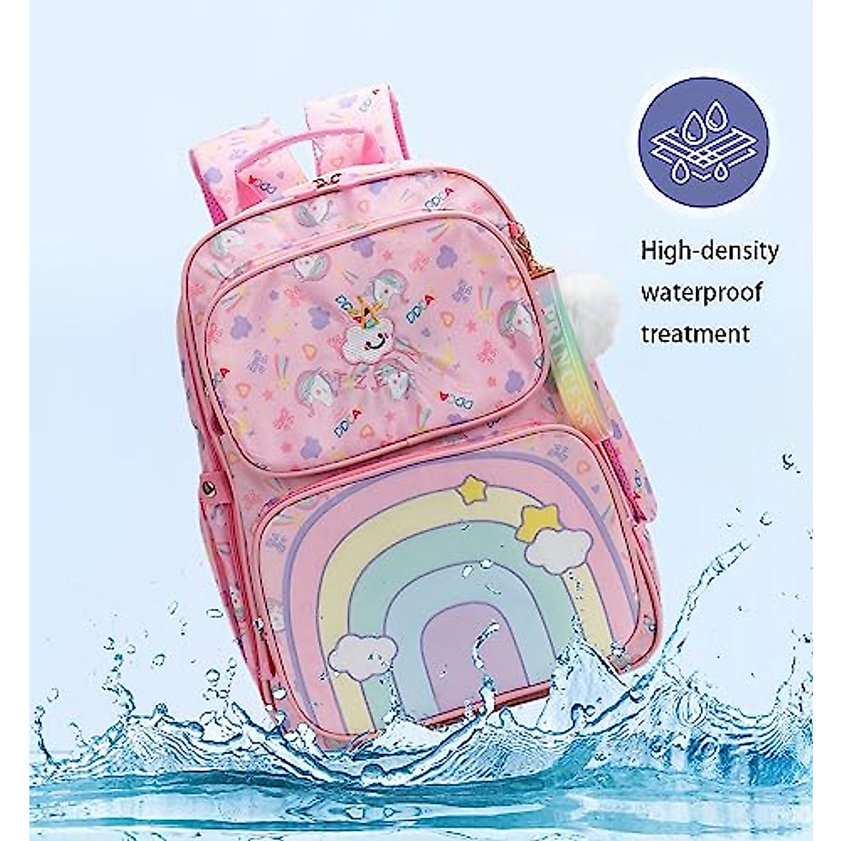Uamdrup 16inch Pink Rainbow Backpack, Cute Unicorn Waterproof Durable BookBag Lightweight Causal Daypack For Travel Outdoor