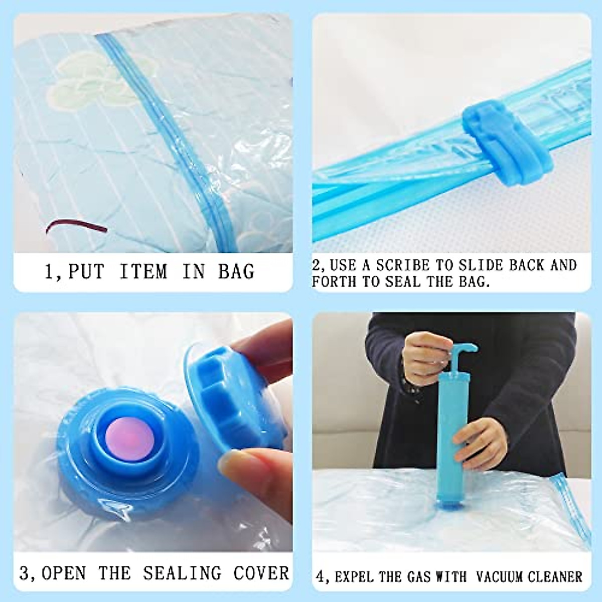 Nayoge Space Saver Vacuum Storage Bags Vacuum Sealed for Clothes,Comforters and Blanketes with Hand Pump,80% More Storage,Variety（Include 3D Bags）Pack of 6