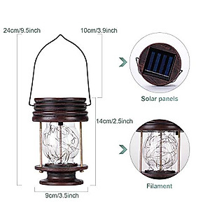 Hanging Solar Lanterns Outdoor - 20 LED Solar Powered Christmas Fairy Lights, Landscape Waterproof Lanterns lamp with Retro Design for Patio, Yard, Garden and Pathway Decoration (Warm Light)