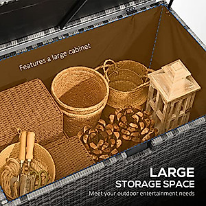 Outsunny Outdoor Deck Box, PE Rattan Wicker with Liner, Hydraulic Lift, and A Handle for Indoor, Outdoor, Patio Furniture Cushions, Pool, Toys, Garden Tools, Gray