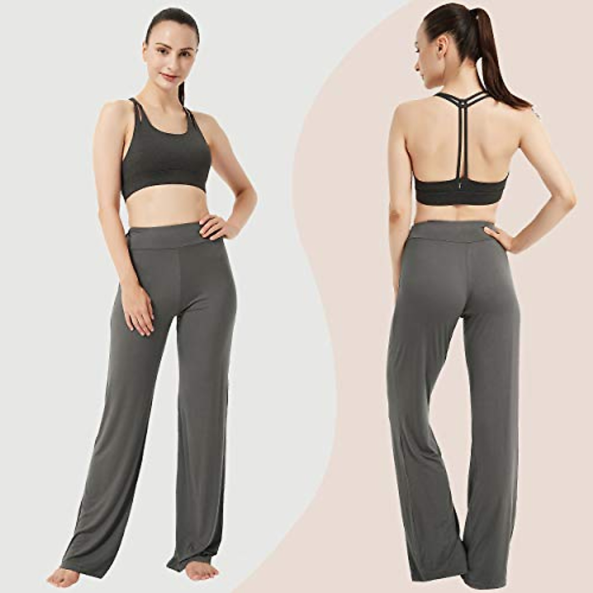 FELEMO Bootcut Flare Yoga Pants for Women Loose Fit High Waisted Yoga Sweatpants Dress Pants Women Work Workout Pants Flare Leggings for Women Comfy Maternity Lounge Pants Tummy Control,Grey XXL