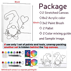 VALLSIP 2 Pack Paint and Sip Canvas Painting Kit Pre Drawn Canvas for Painting for adults Stretched Canvas Couples Games Date Night Anniversary Gifts Couple Paint Party Supplies Favor(8x10)