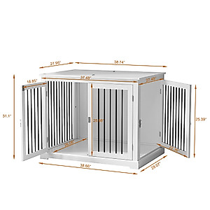 PUPETPO Dog Crate Furniture with Cushion, Dog Crate End Table Large, Indoor Dog Kennel, Dog House, Dog Cages for Large Dogs, Furniture Style Dog Crate with Flip-top, Chew-Proof Metal Bars, White