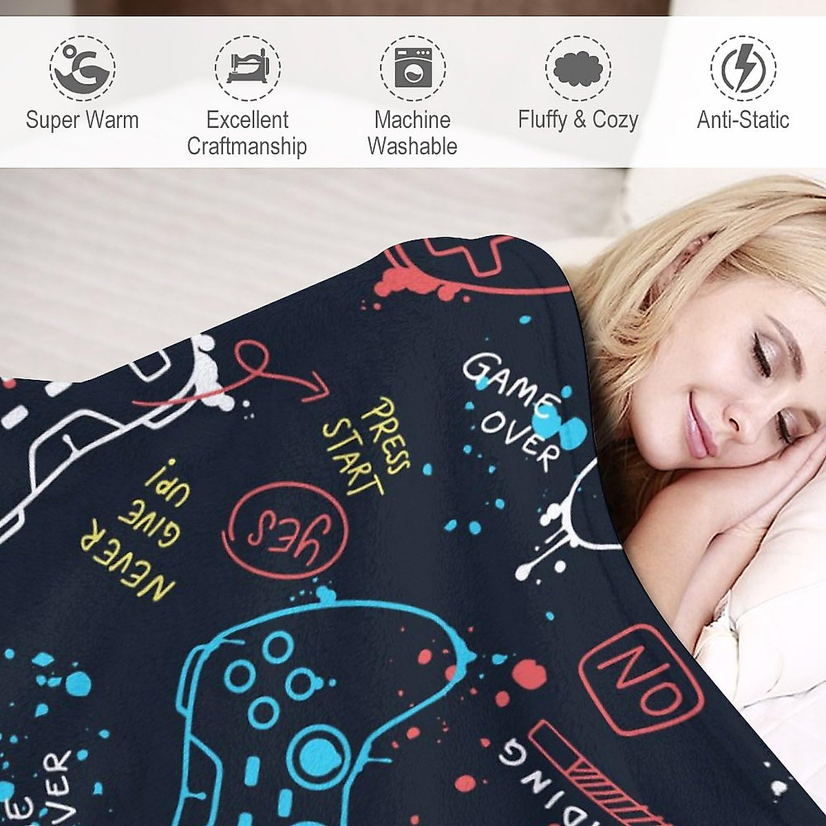 Video Game Controller Print Blanket Soft Warm Plush Throw Blanket Games Console Flannel Blanket Couch Bedroom Living Room Camping Travel Blanket (Style 2, 50" x 40")