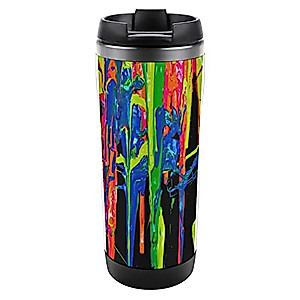 Rainbow Watercolor Travel Coffee Mugs with Lid Insulated Cups Stainless Steel Double Wall Water Bottle