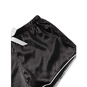 WDIRARA Women's Sleepwear Striped Satin Short Sleeve Shirt and Shorts Pajama Set Dull Black S