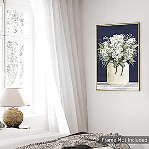 Selitiyer Rustic Bathroom Wall Art Farmhouse Flower Wall Decor Blue White Canvas Prints Mason Jar Floral Poster Country Painting Picture for Kitchen Living Dining Room Home Decor 16x24 Inch No Frame