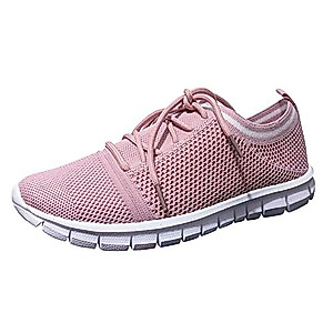 justHIGH Women's Athletic Road Running Mesh Breathable Casual Sneakers Lace Up Comfort Sports Student Fashion Tennis Shoes Pink