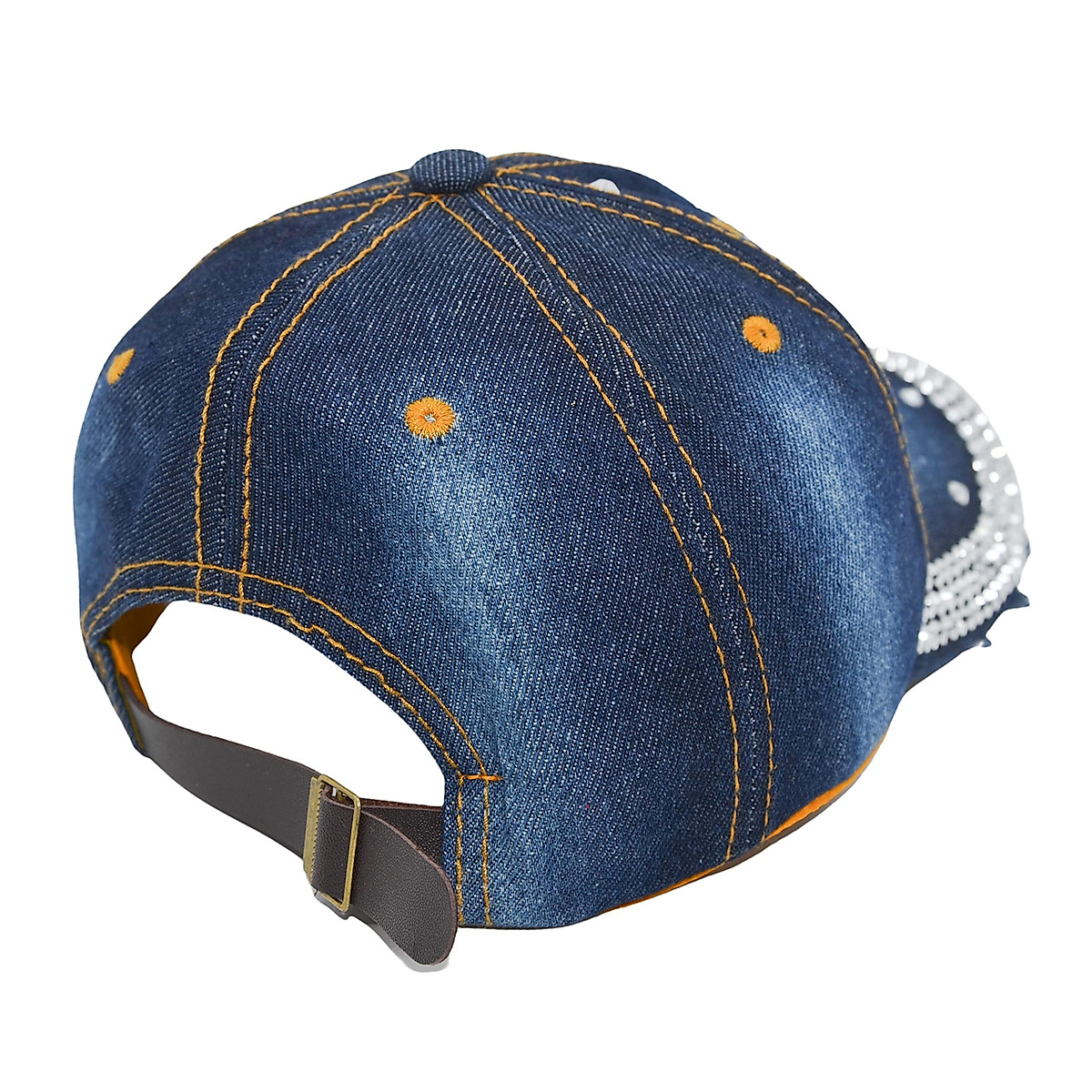 Popfizzy Cross Hat, Rhinestone Hats for Women, Bling Bling Bedazzled Baseball Caps, Distressed Denim Hat, Bejeweled Hats