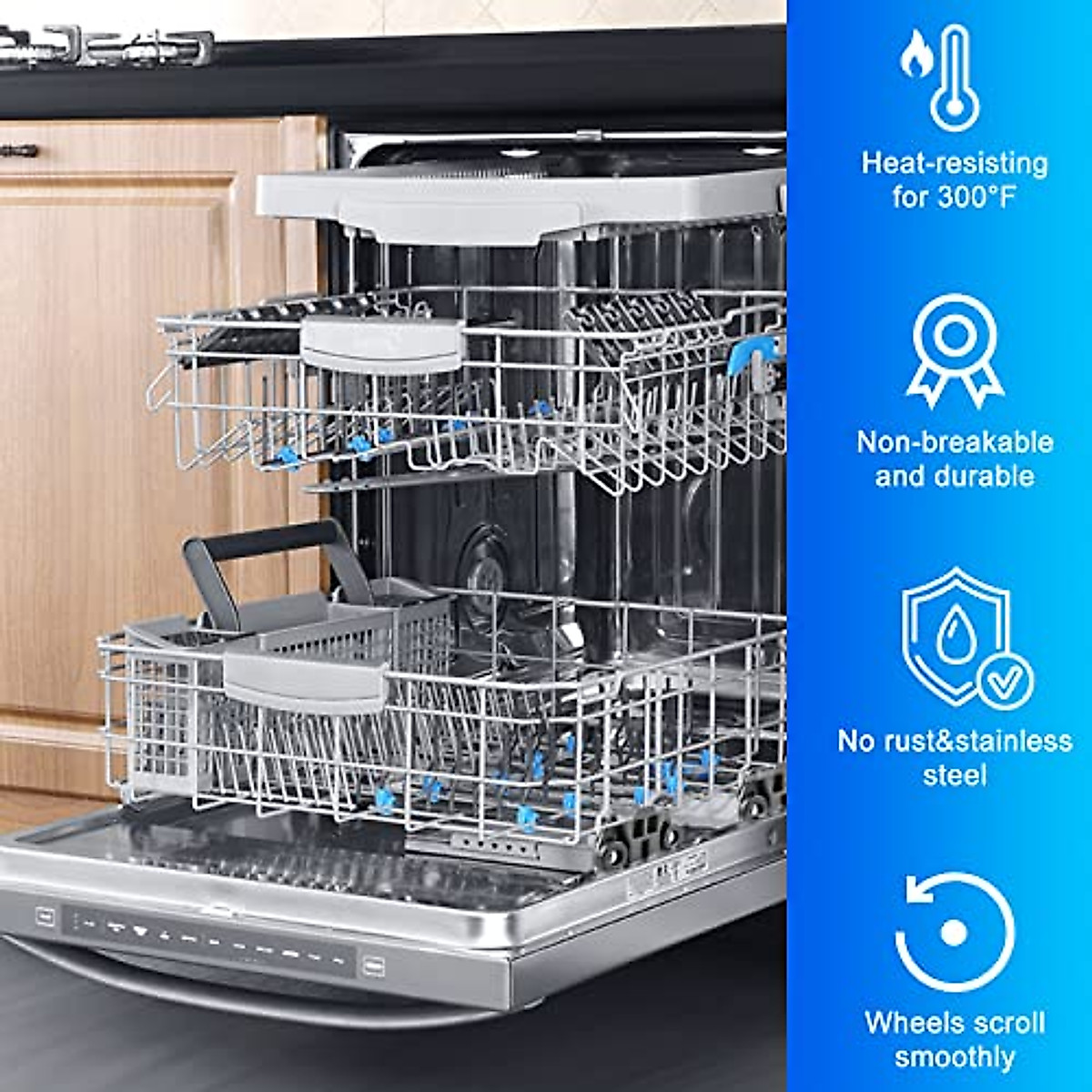 Upgrade 5pcs W10195416 W10195416V Dishwasher Wheels Lower Rack Replacement (Stainless Steel Screws) by Cobectal