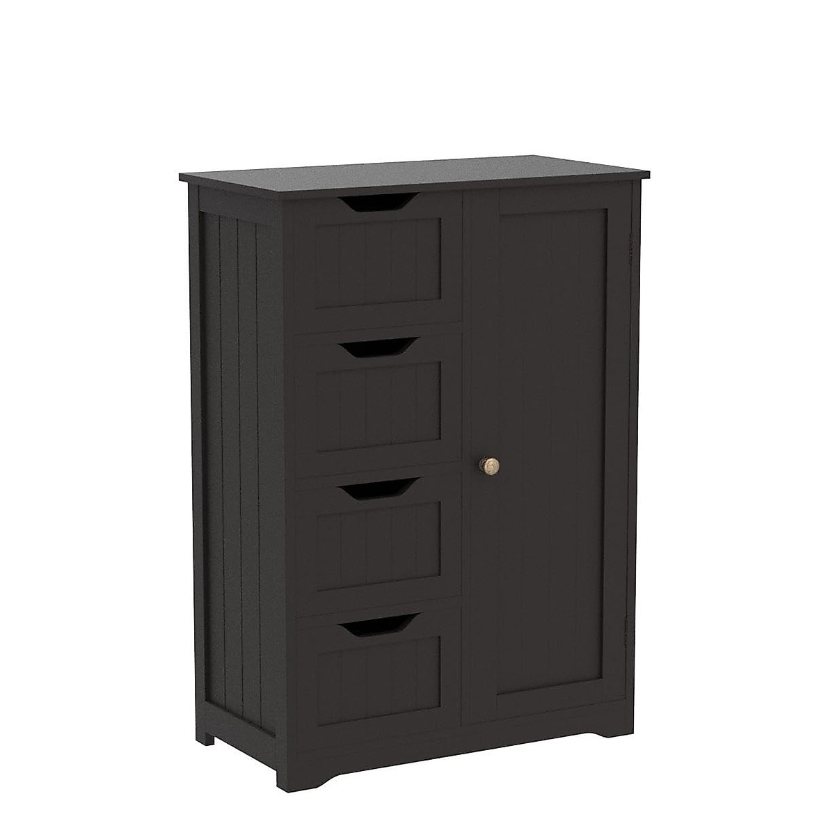 Yaheetech Wooden Bathroom Floor Cabinet, Side Storage Organizer Cabinet with 4 Drawers and 1 Cupboard, Freestanding Entryway Storage Unit Console Table, Home Decor Furniture, Brown