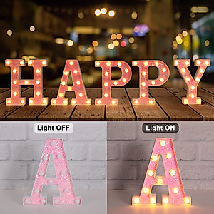 Foaky Pink Light Up Letters,Pink Party Decorations,Glitter Alphabet Letter Sign for Night Light Wedding Birthday Party Christmas Lamp Girls Gifts Home Bar Decoration（A）