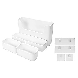LADYBEE7LES Wall Floating Shelves White 4pcs Set, Self Adhesive Wall Shelf/Bathroom Makeup Wall Organizer/Wall décor/No Drill Plastic Storage Bins, Multi-Sizes, Stickers Included