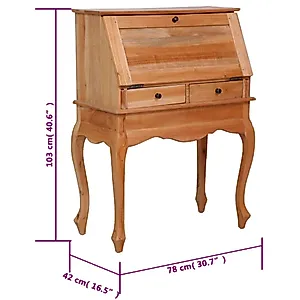 vidaXL Solid Mahogany Wood Secretary Desk Drawers 30.7" Office Workstation