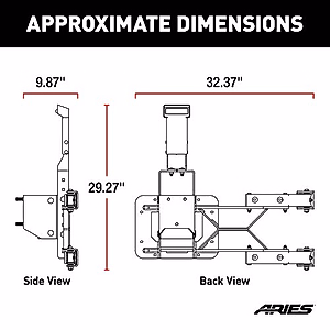 ARIES 2563000 Jeep Wrangler JK Heavy-Duty Adjustable Rear Door Spare Tire Carrier for Up to 37-Inch Wheels