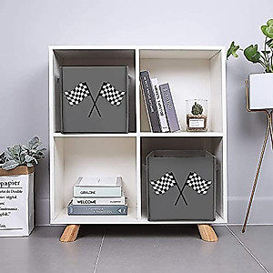 Checkered Racing Flag PU Storage Box Organizing Cubes With Handles Basket Bins For Closet Toy