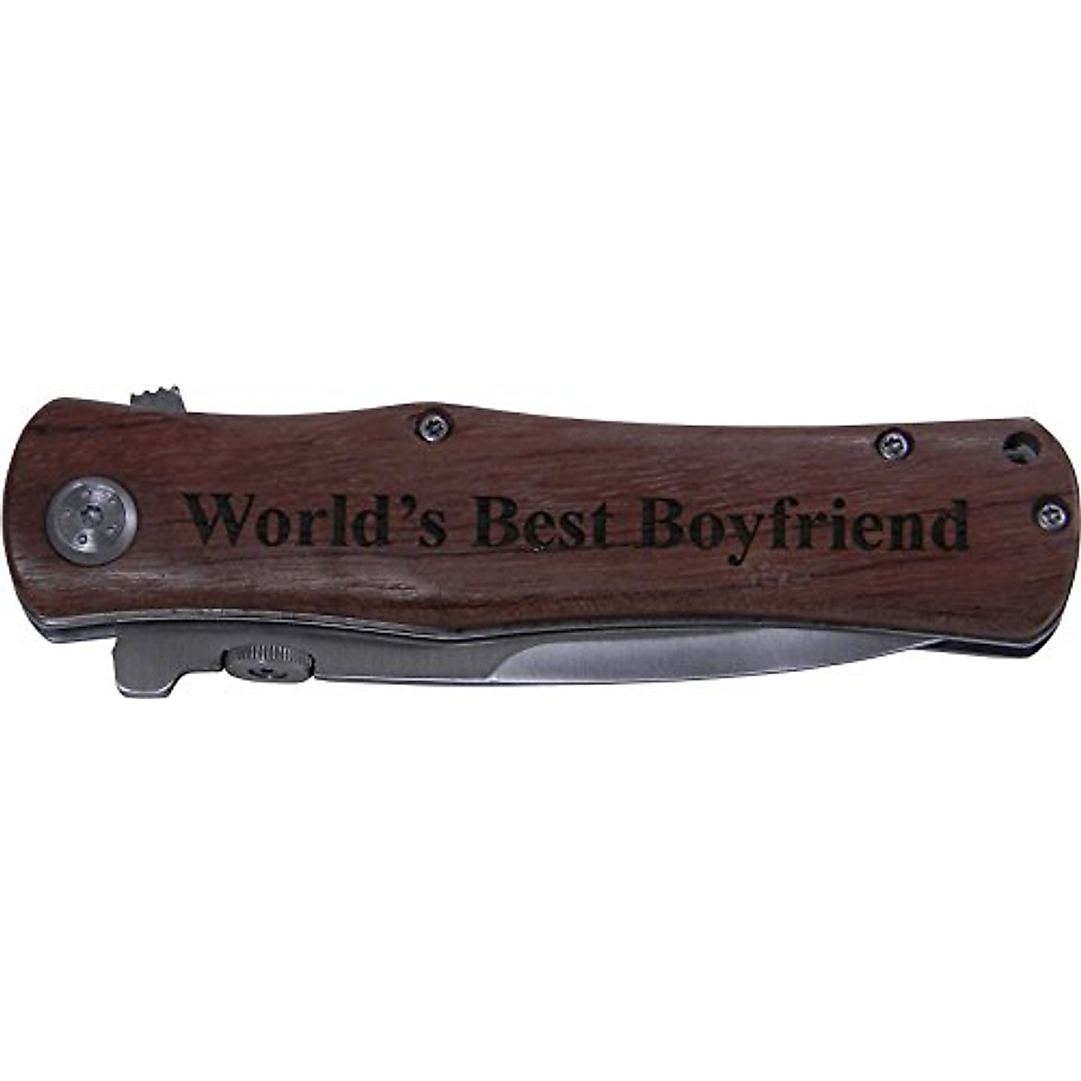 CustomGiftsNow World's Best Boyfriend Folding Stainless Steel Pocket Knife, (Wood Handle