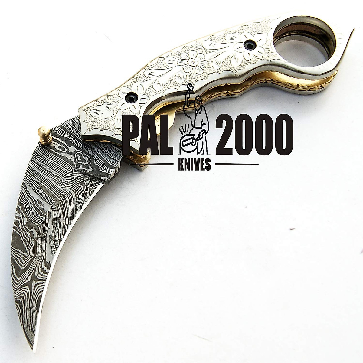 PAL 2000 KNIVES POC-9517 Handmade Damascus Steel Folding Pocket Knife Engraved Steel Handle with Sheath