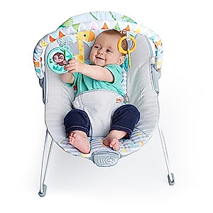 Bright Starts Safari Fun 3-Point Harness Vibrating Baby Bouncer with -Toy bar
