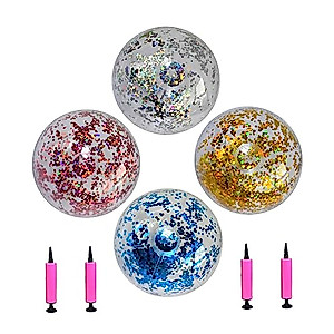 SAFIGLE 8 pcs Floating Beach Glitter Kids Color Gifts Toys Play Pool for Confetti Kid Fun Floatable Hawaii Favor Air Balls Bouncy Party Water Beachballs with Playing and Pump Sand Sequin