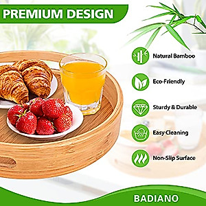 Pack of 2 Bamboo Serving Trays with Handles, Round Decorative Wooden Serve Ware 10" & 12", Fruit and Snacks Platter for Coffee Table, Bedroom, Rustic Teaboard Kitchen Counter