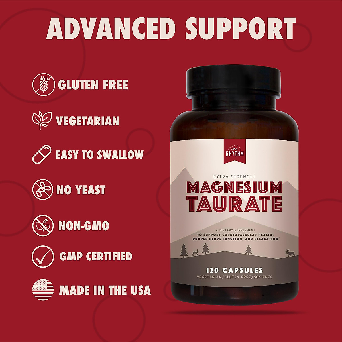 Natural Rhythm Magnesium Taurate, High Absorption Taurate, 750mg (150mg of Elemental Magnesium) 120 Capsules